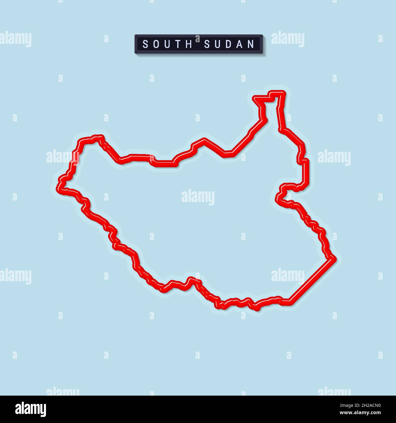 South Sudan bold outline map. Glossy red border with soft shadow ...