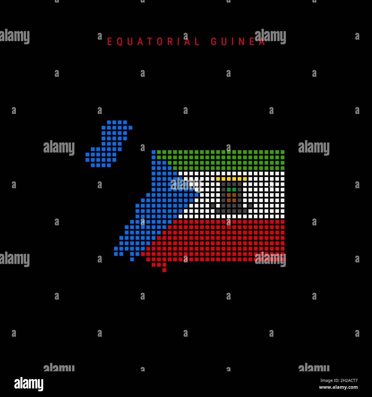 Square dots pattern map of Equatorial Guinea. Dotted pixel map with national flag colors ...
