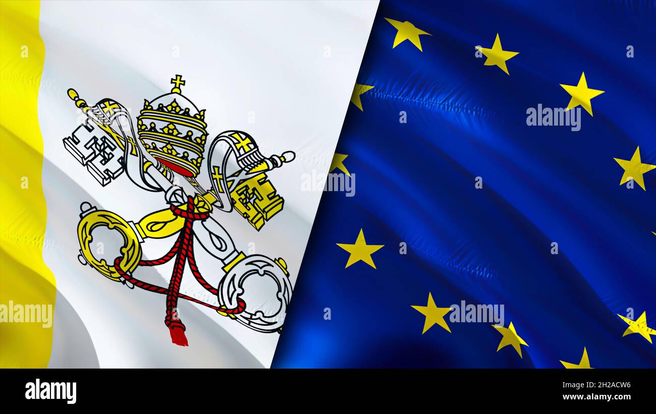Vatican and European Union flags. 3D Waving flag design. European Union ...