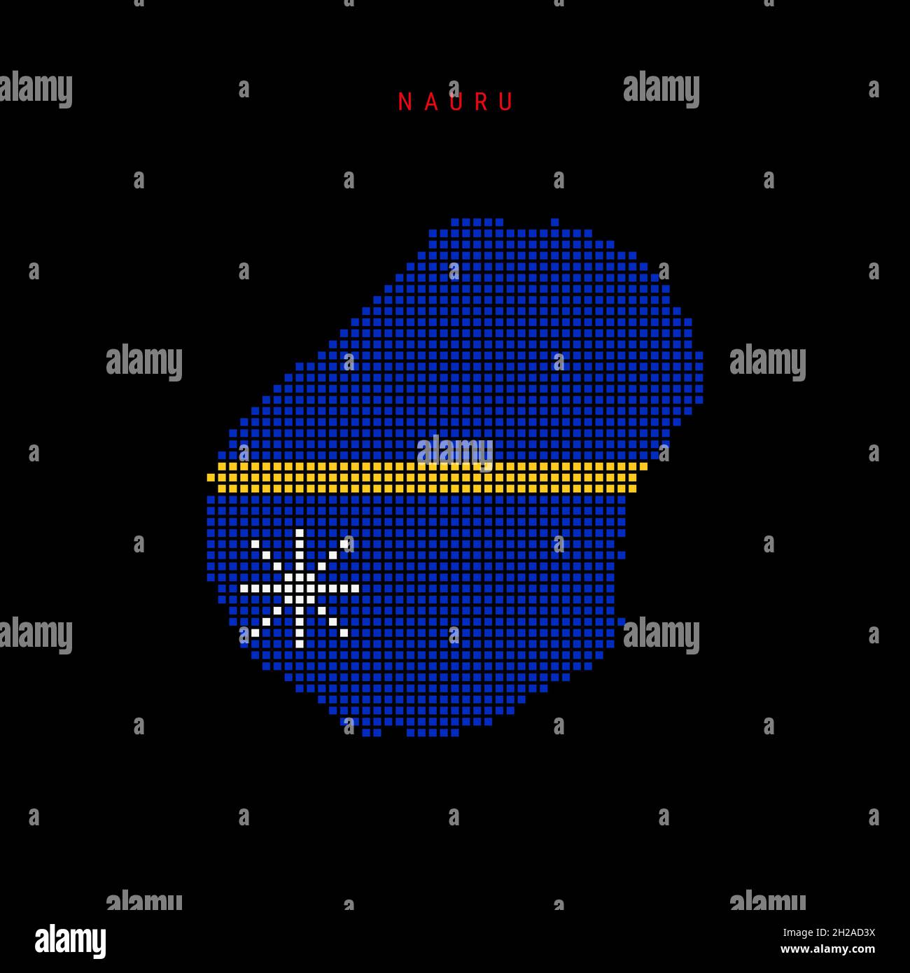 Square dots pattern map of Nauru. Dotted pixel map with national flag colors isolated on black ...