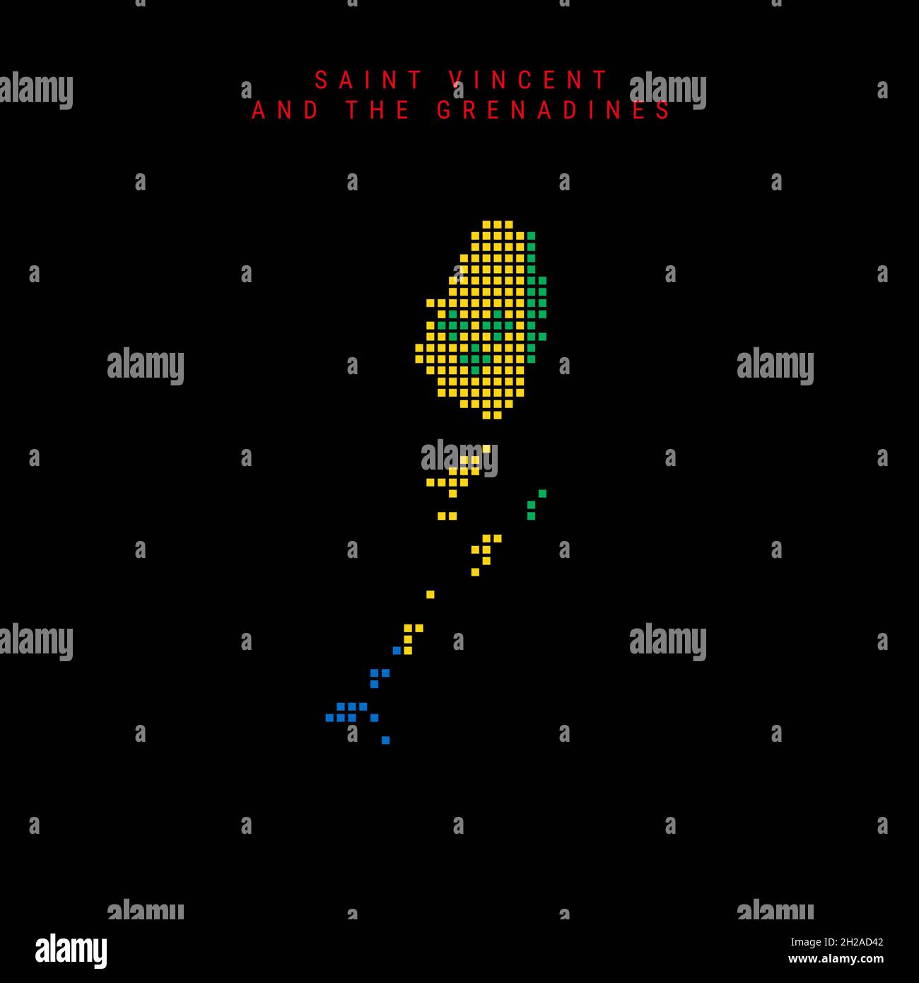 Square dots pattern map of Saint Vincent and the Grenadines. Dotted pixel map with national flag ...
