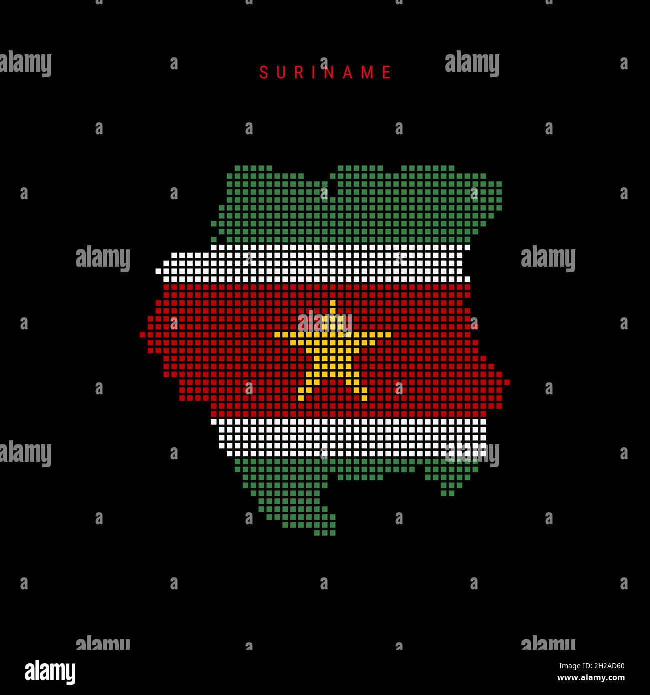 Square dots pattern map of Suriname. Dotted pixel map with national flag colors isolated on ...