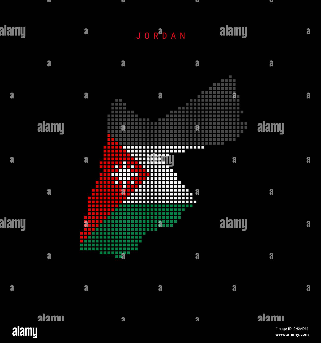 Square dots pattern map of Jordan. Dotted pixel map with national flag ...