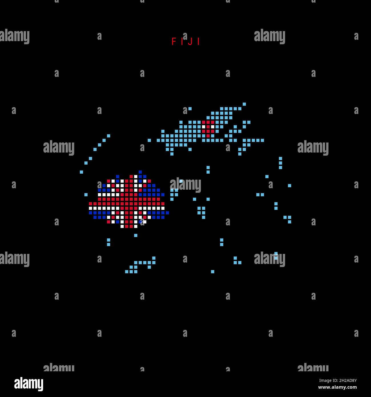 Square dots pattern map of Fiji. Dotted pixel map with national flag colors isolated on black ...