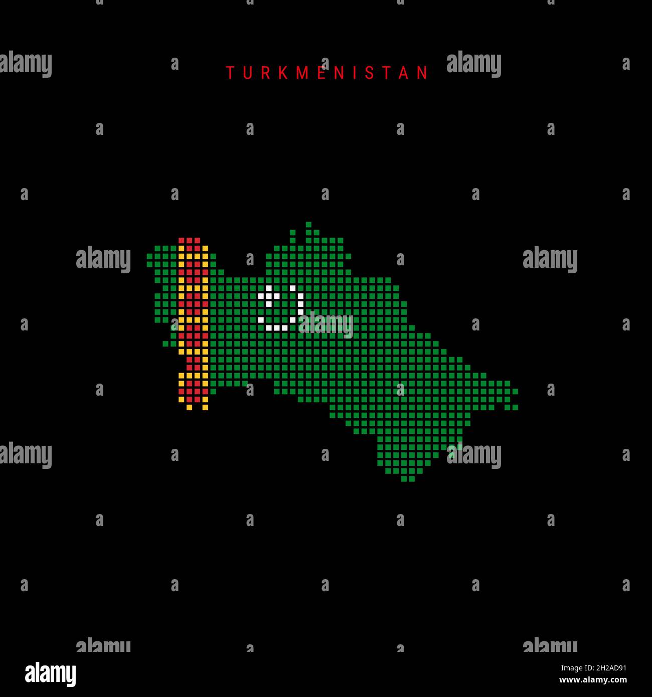 Square dots pattern map of Turkmenistan. Dotted pixel map with national flag colors isolated on ...