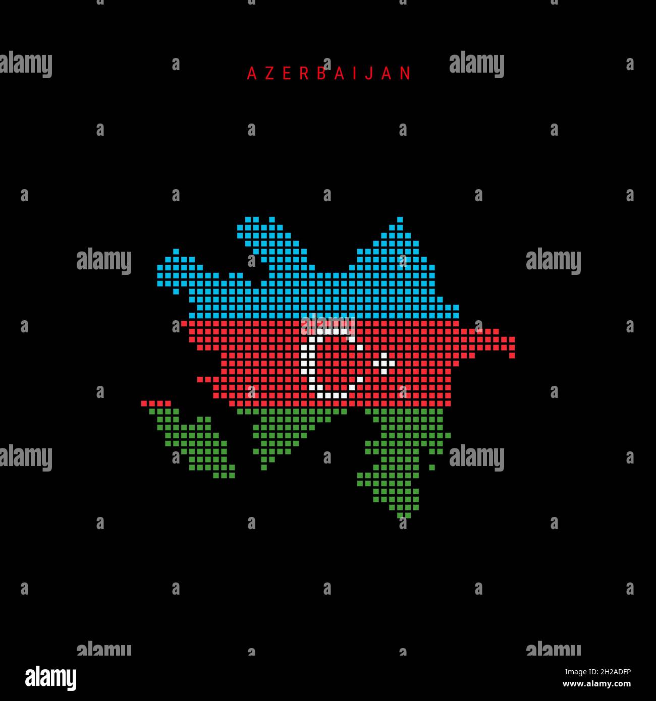 Square dots pattern map of Azerbaijan. Dotted pixel map with national flag colors isolated on ...