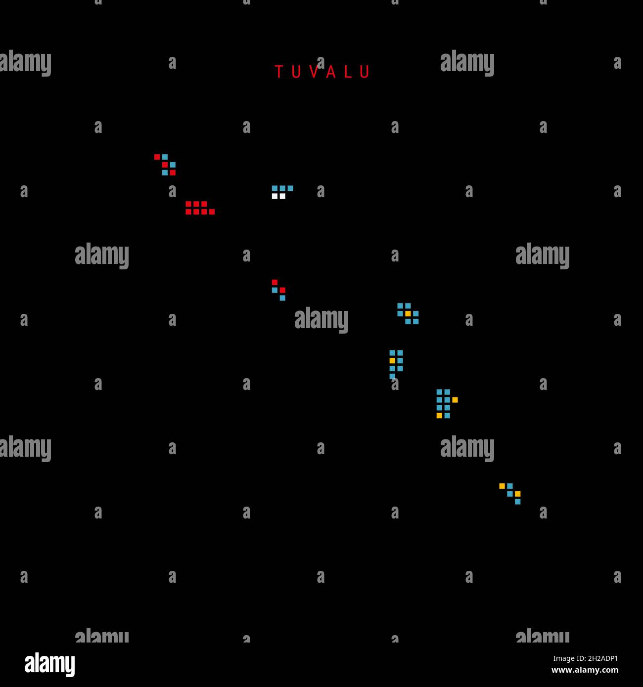 Square dots pattern map of Tuvalu. Dotted pixel map with national flag colors isolated on black ...