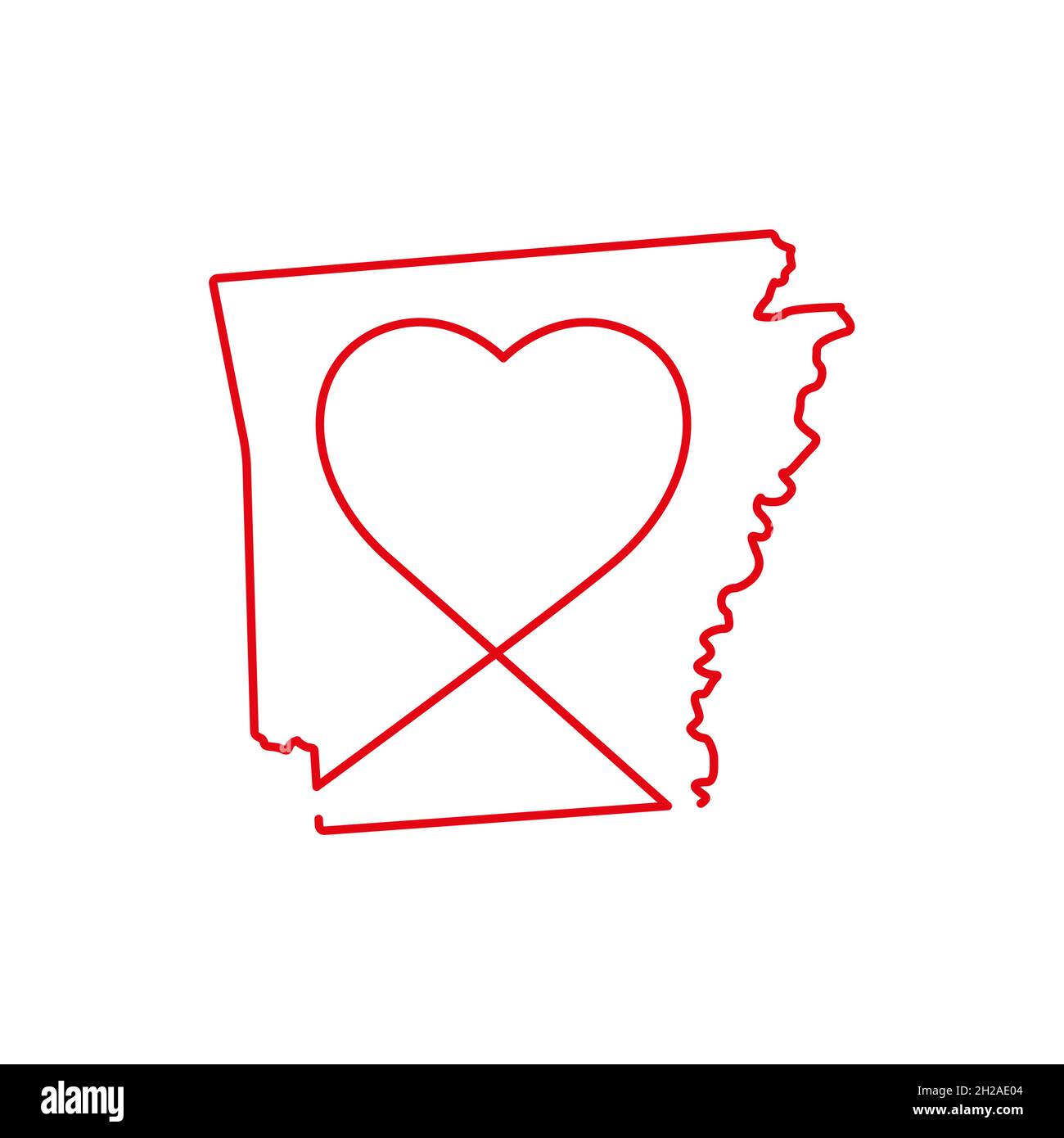 Arkansas US state red outline map with the handwritten heart shape ...
