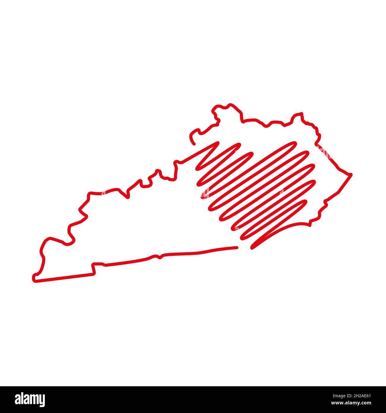Kentucky US state red outline map with the handwritten heart shape ...