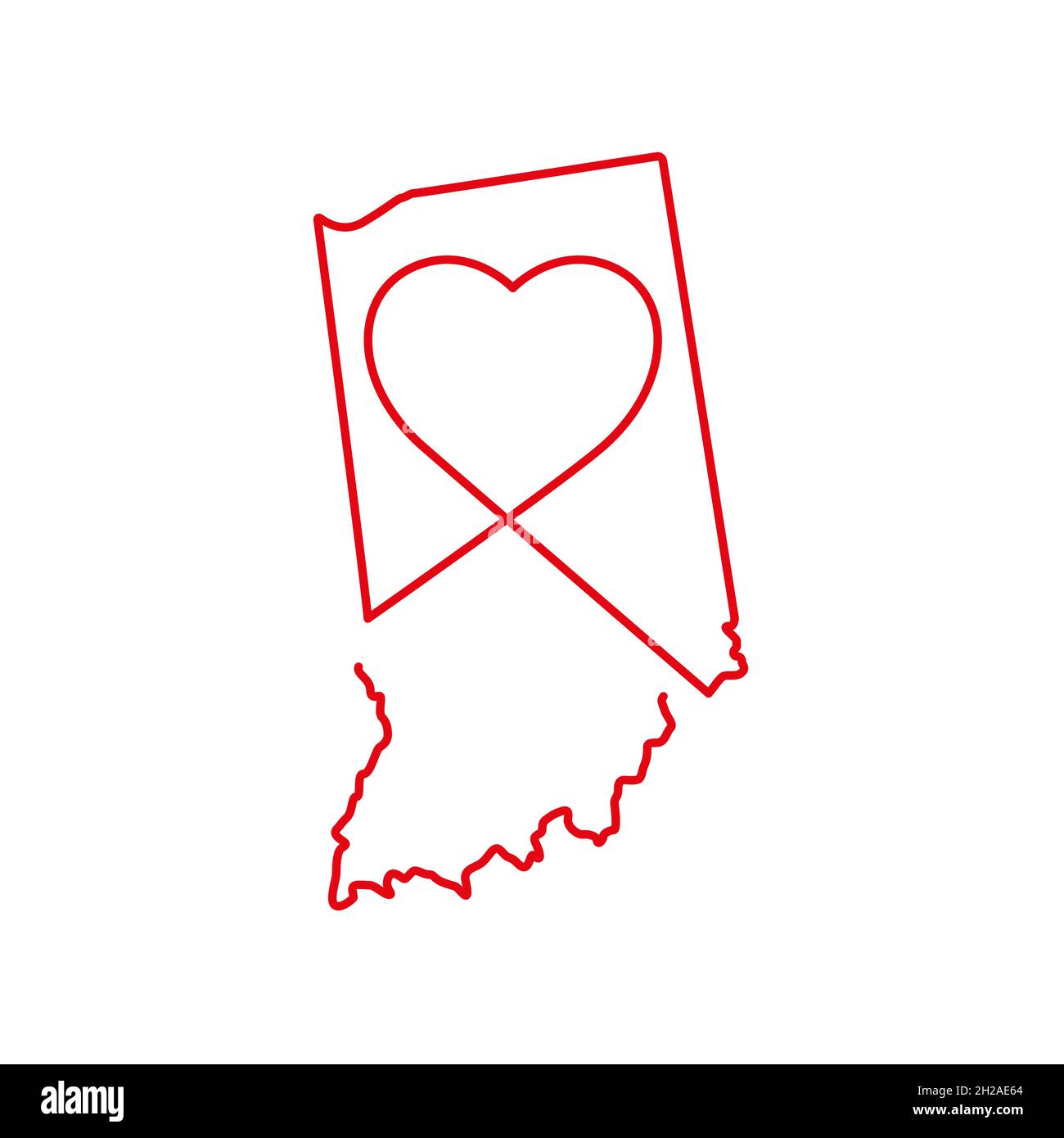 Indiana US state red outline map with the handwritten heart shape ...