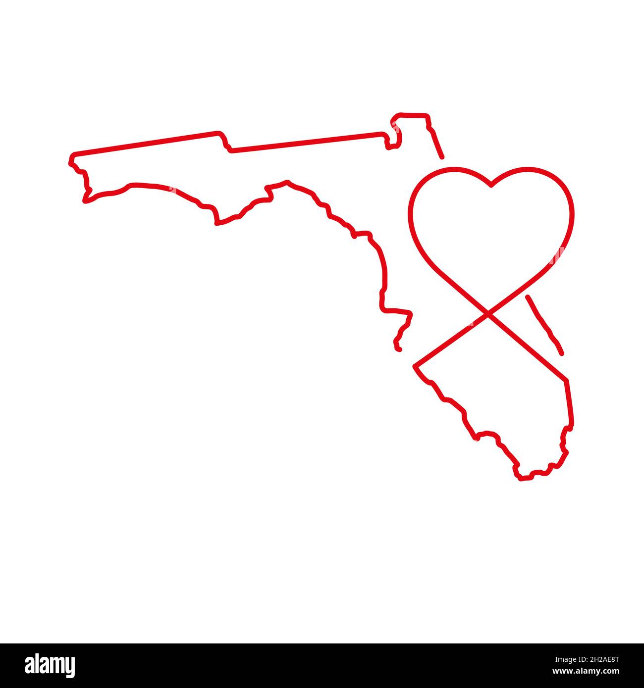 Florida US state red outline map with the handwritten heart shape ...