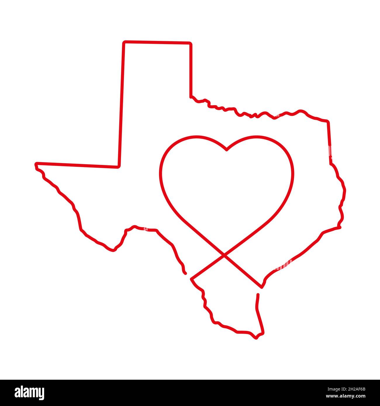 Texas US state red outline map with the handwritten heart shape ...