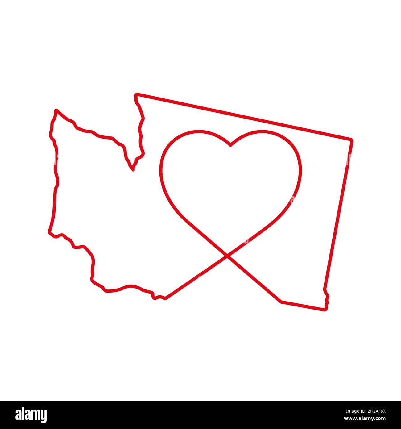 Washington US state red outline map with the handwritten heart shape ...