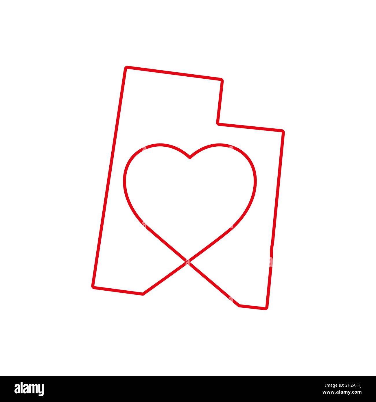 Utah US state red outline map with the handwritten heart shape ...