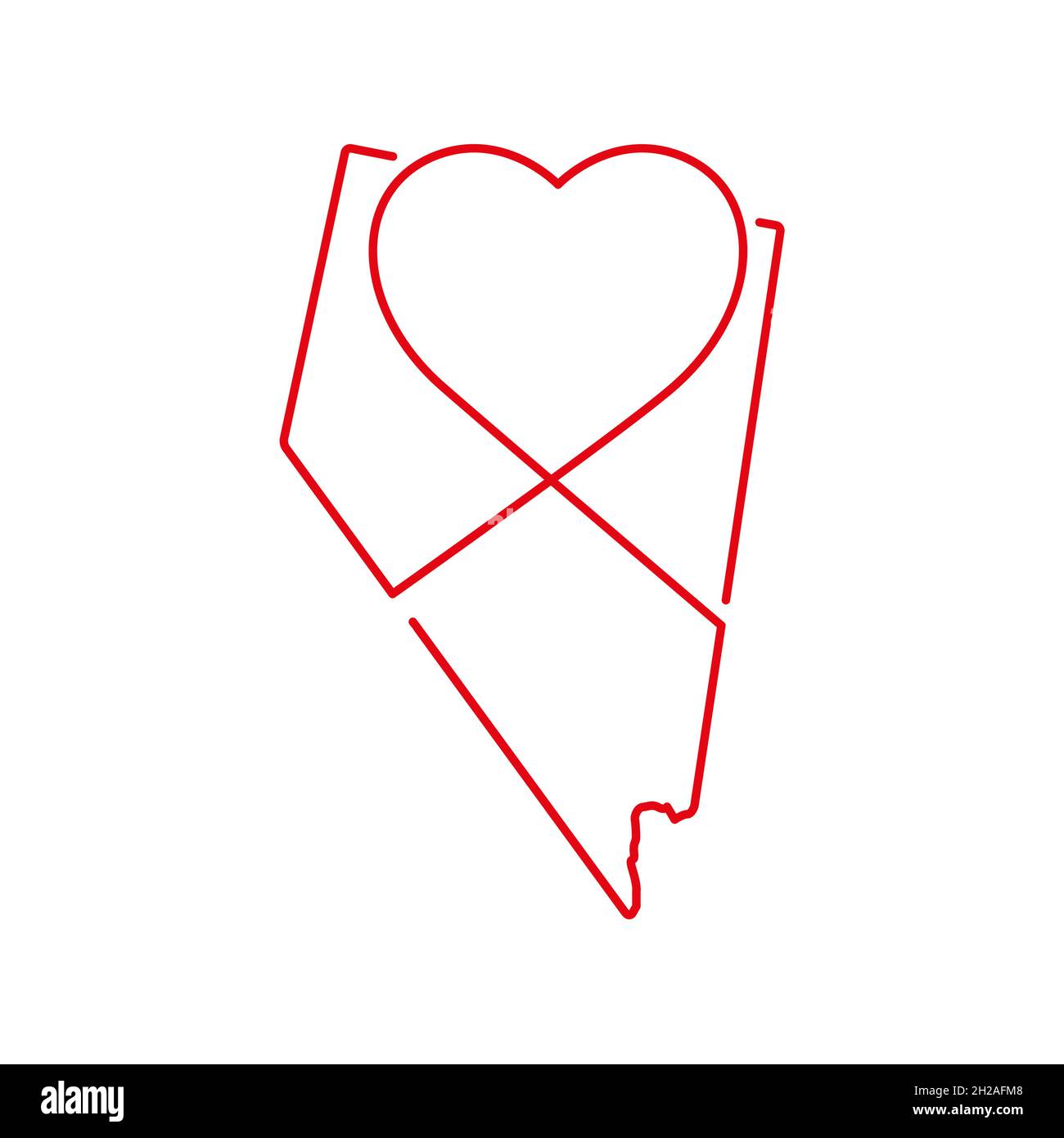 Nevada US state red outline map with the handwritten heart shape ...
