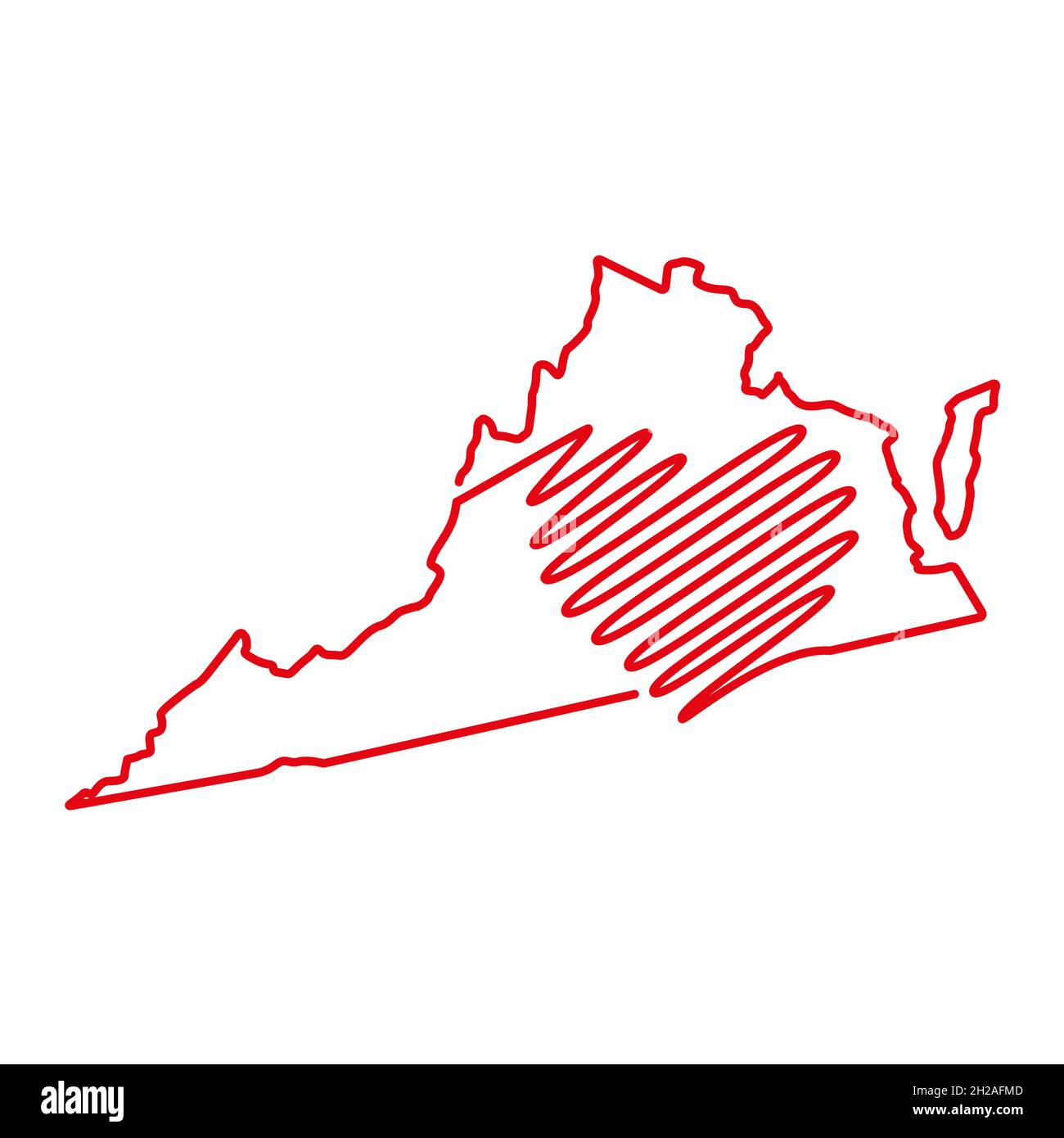 Virginia US state red outline map with the handwritten heart shape ...
