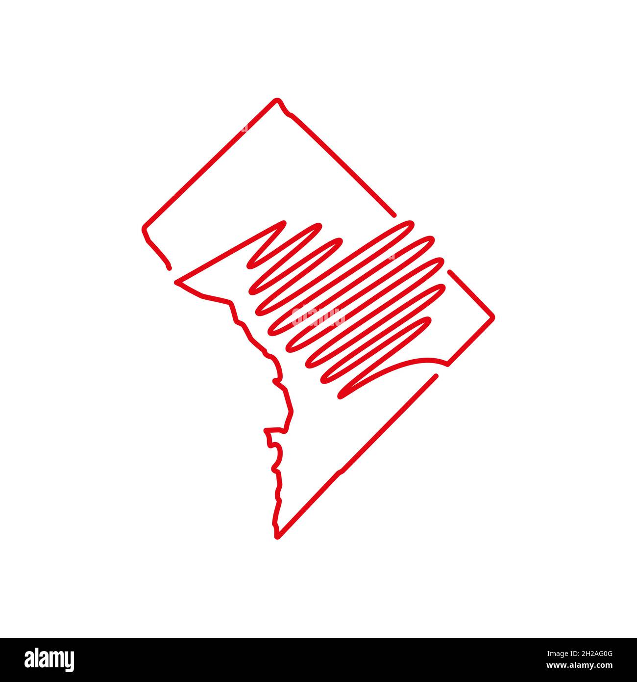 Washington DC, District of Columbia red outline map with the ...
