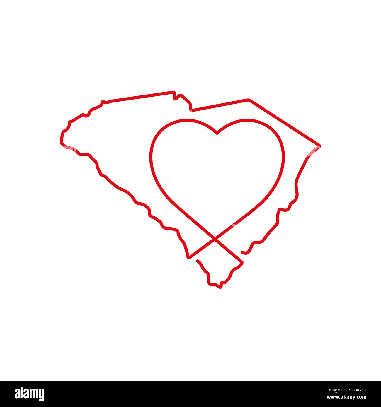 South Carolina US state red outline map with the handwritten heart ...