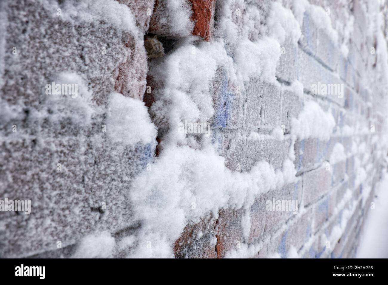 Old frozen brick wall covered by hoarfrost Stock Photo - Alamy