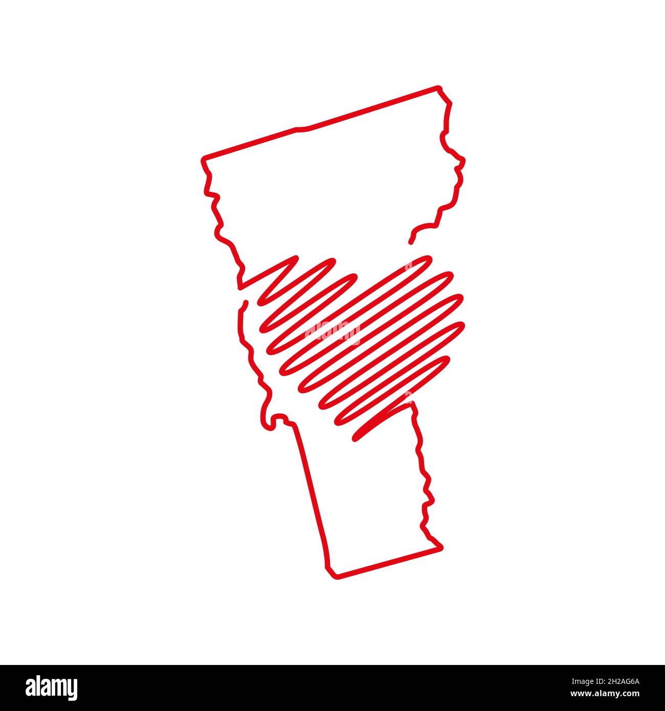 Vermont US state red outline map with the handwritten heart shape ...
