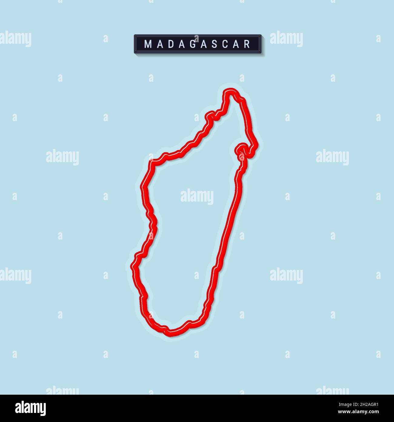Madagascar bold outline map. Glossy red border with soft shadow ...