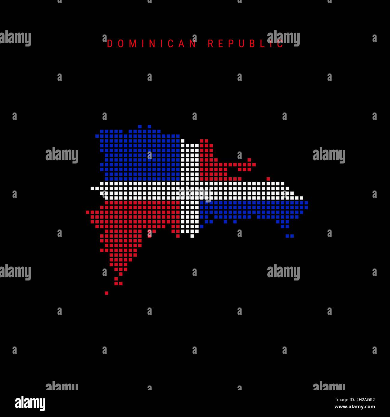 Square dots pattern map of Dominican Republic. Dotted pixel map with national flag colors ...