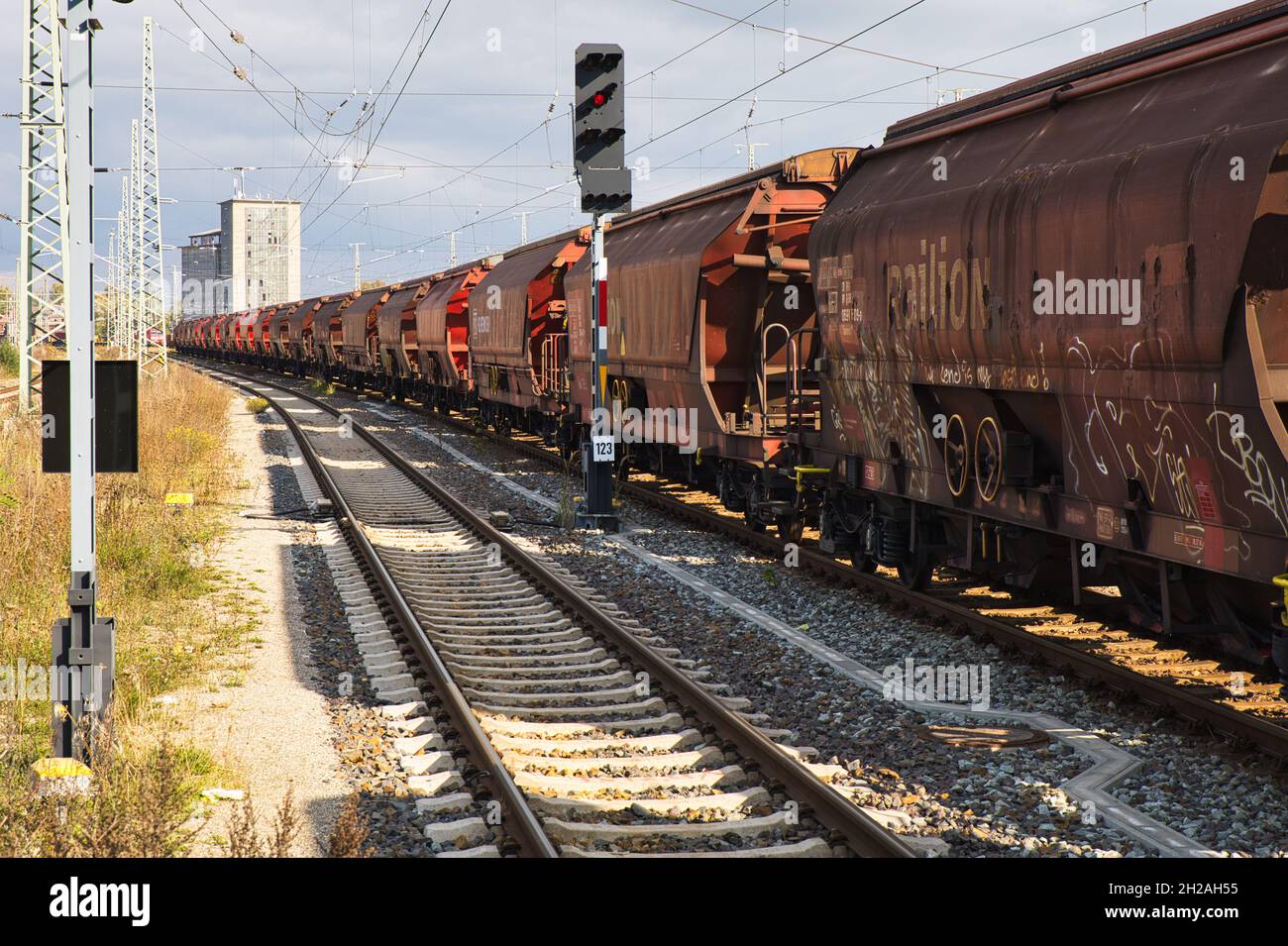 BAD KLEIN, GERMANY - Oct 08, 2021: Bad Kleinen, Germany, October 8 2021, goods train, freight ...