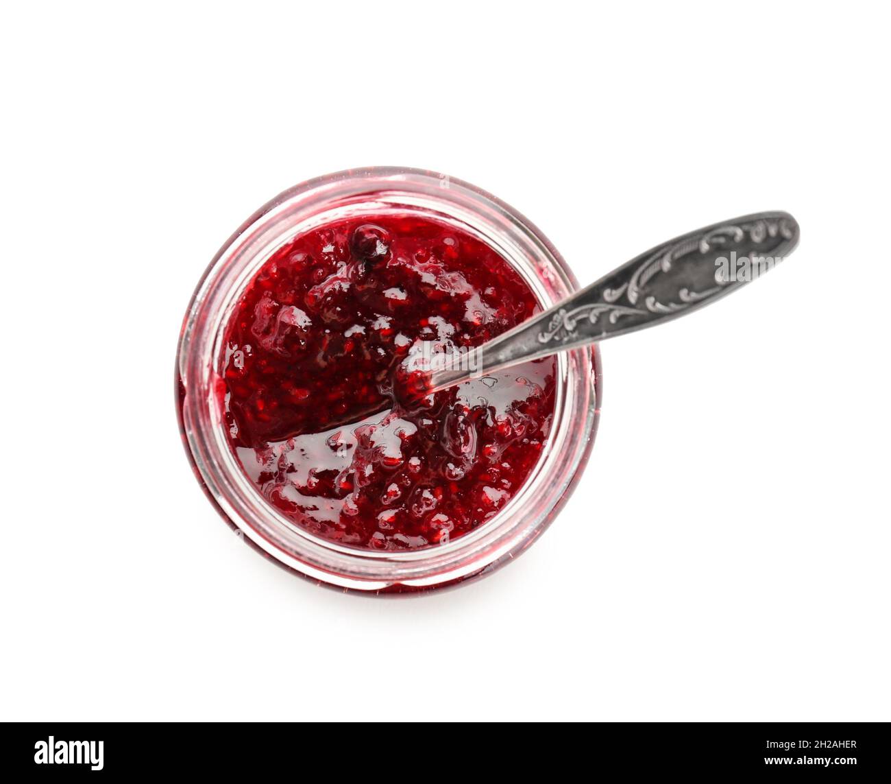 Jar with sweet jam on white background Stock Photo - Alamy