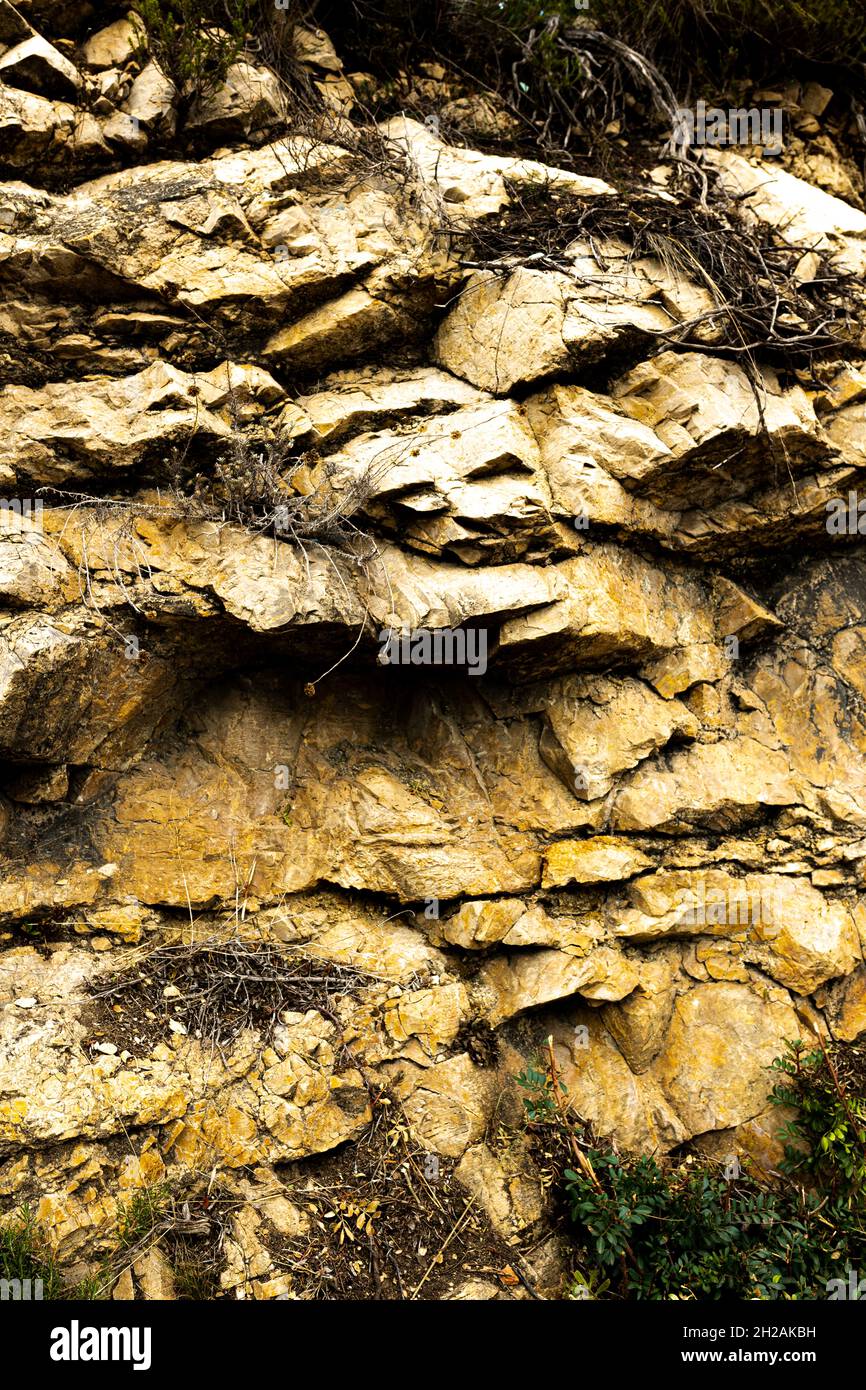 Background of dark yellow rough mountain natural stone texture vertical ...