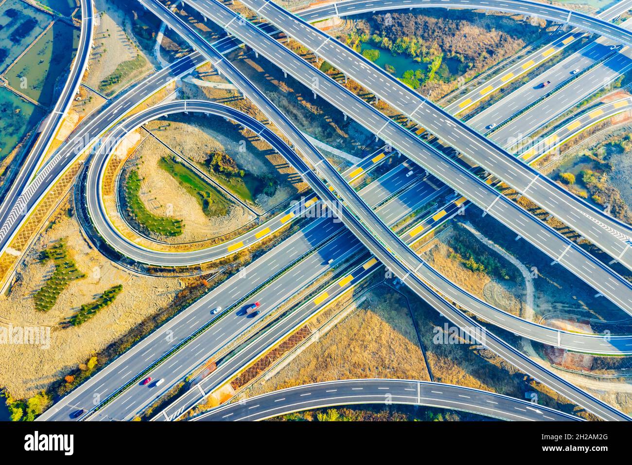 Aerial view of new road interchange or highway intersection in Hangzhou ...