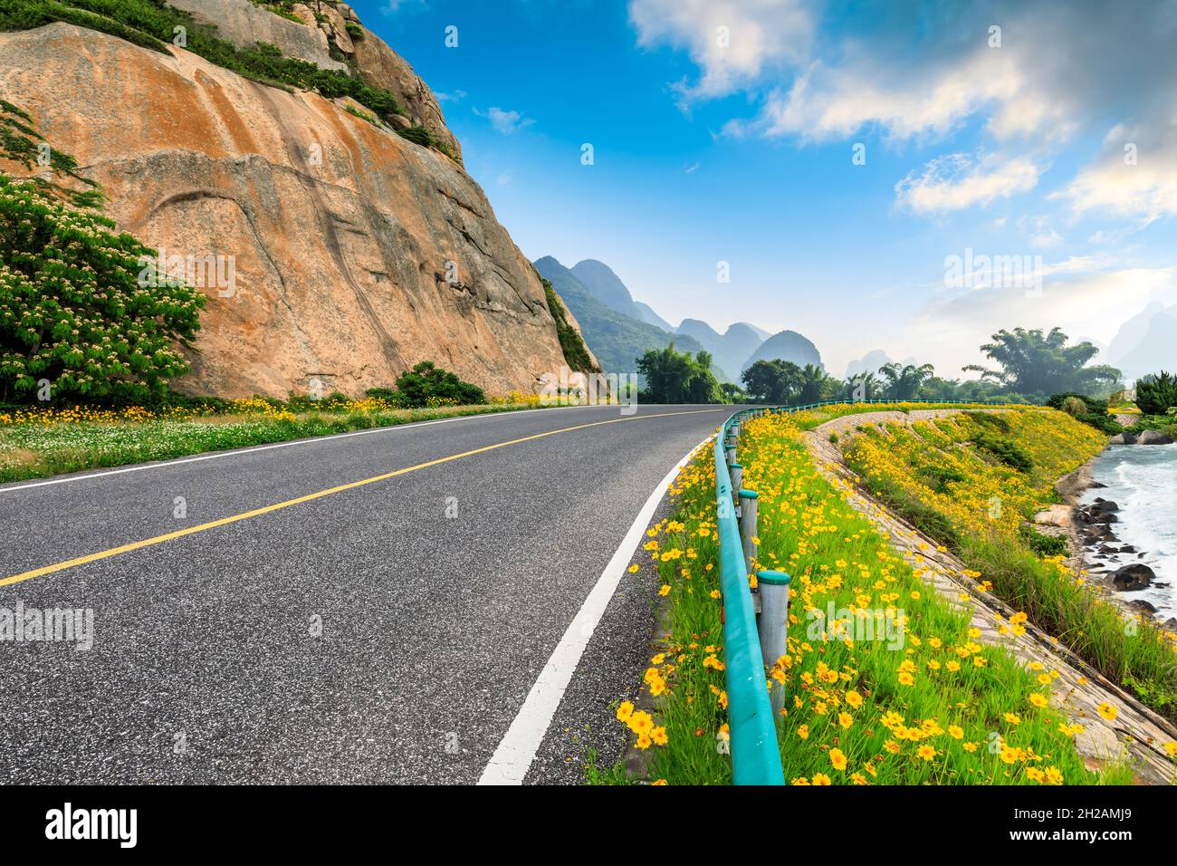 Empty asphalt road and green mountain nature landscape.Highway and ...