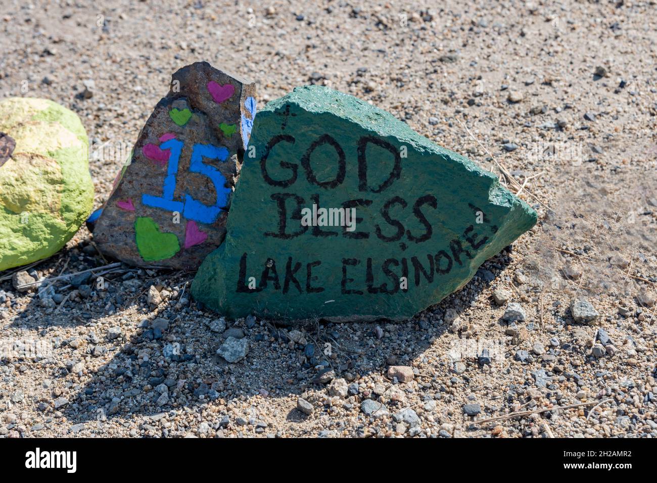 A beautiful different kinds of painted rocks in Lake Elsinore ...