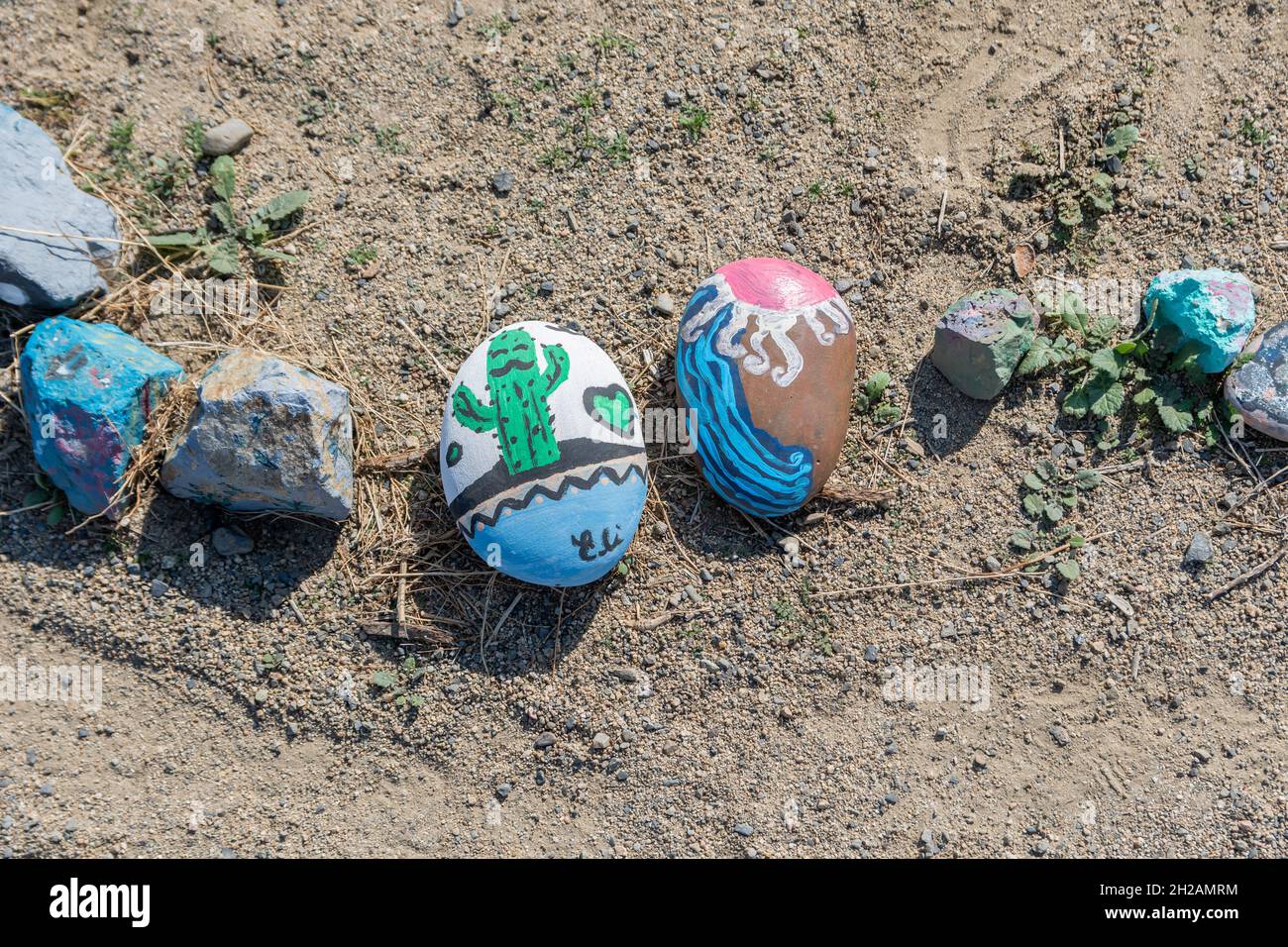A beautiful different kinds of painted rocks in Lake Elsinore ...