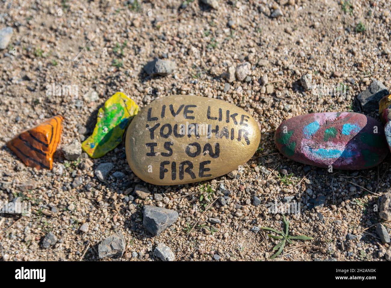 A beautiful different kinds of painted rocks in Lake Elsinore ...