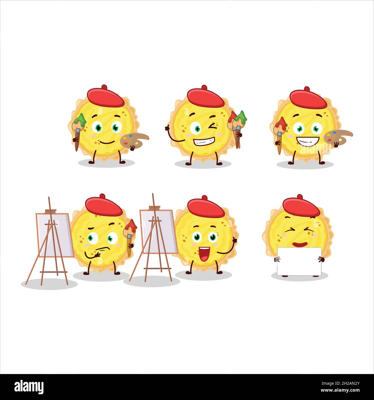 Artistic Artist of cheese tart cartoon character painting with a brush ...