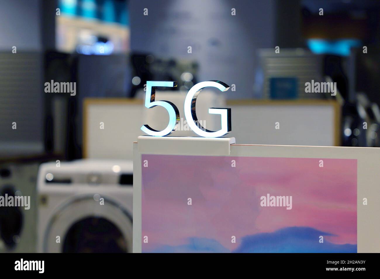 SHENZHEN, CHINA - OCTOBER 20, 2021 - The LOGO of 5G mobile phones is ...