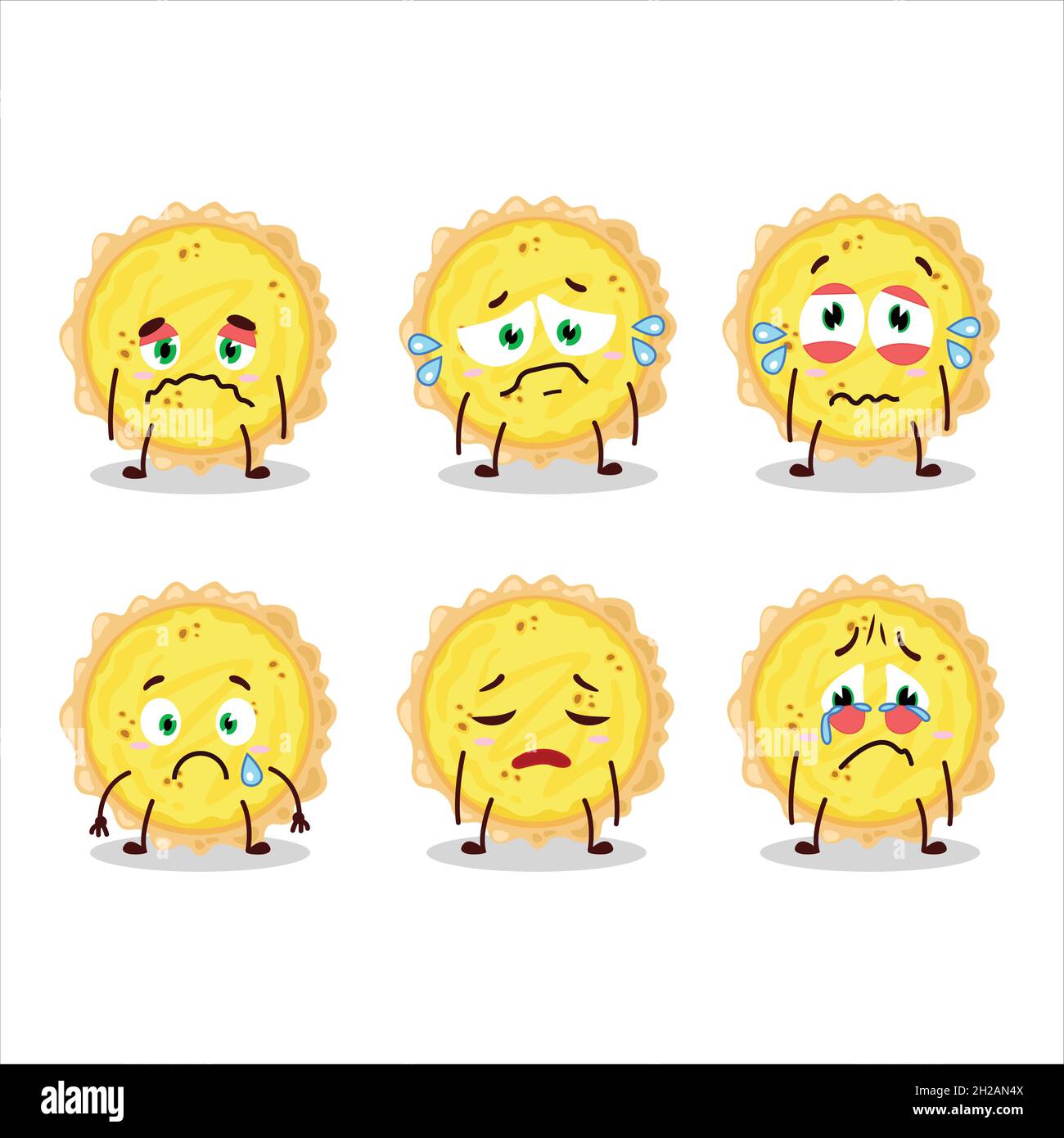 Cheese tart cartoon character with sad expression. Vector illustration ...