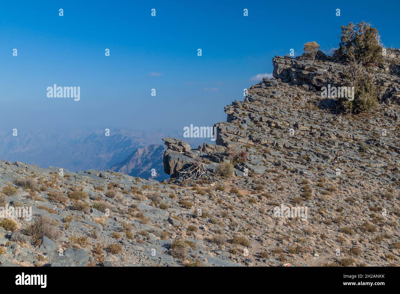 Landscape of Hajar Mountains near Jebel Shams, the tallest mountain of ...