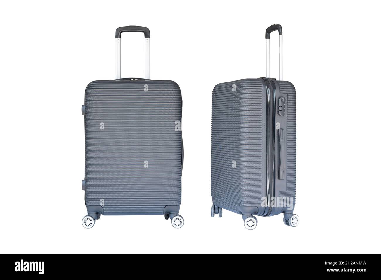 Beautiful gray color travel luggage front view and side view isolated ...