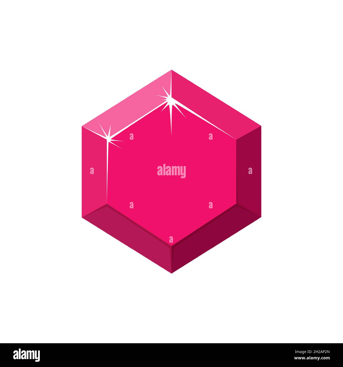Hexagon red gemstone. Ruby top view. Cartoon vector illustration ...