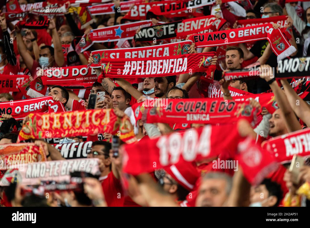 SL Benfica supporters hold scarves during the UEFA Champions League ...