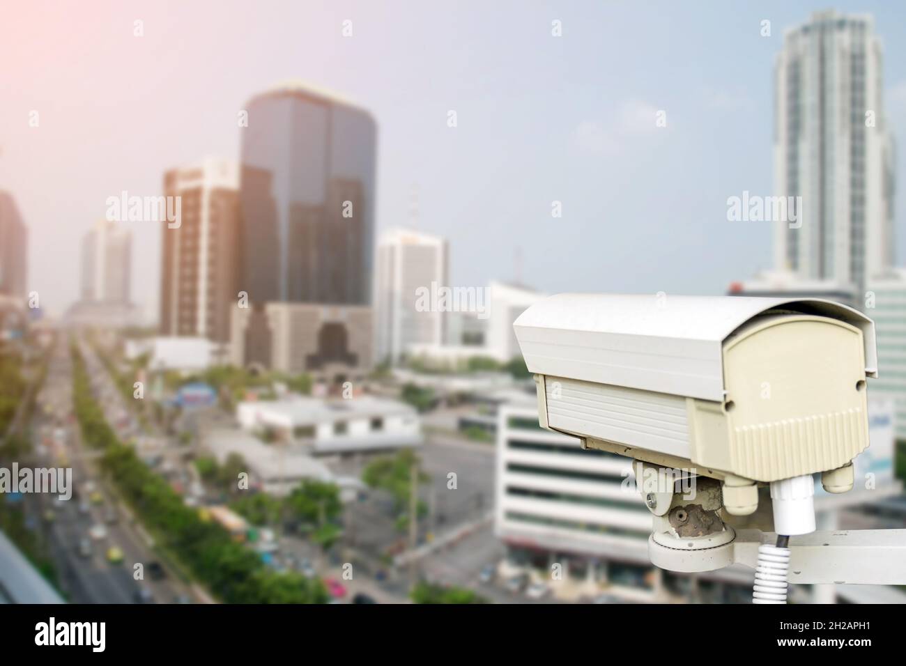 Closeup of traffic security camera surveillance (CCTV) on the road in ...