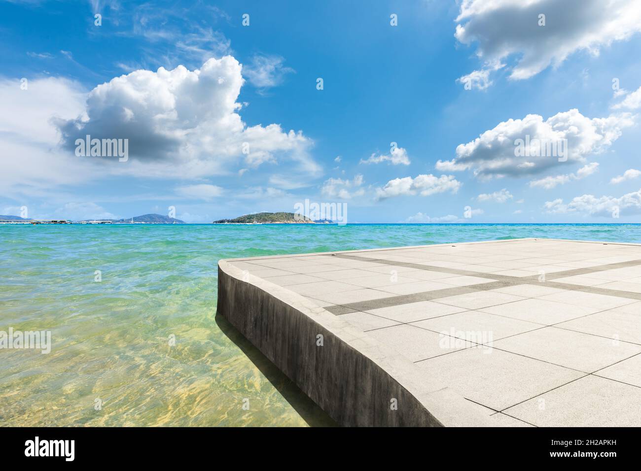 Empty square floor and blue sea natural scenery Stock Photo - Alamy