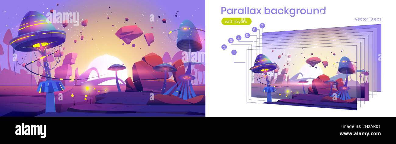 Fantasy landscape with magic mushrooms and plants on alien planet at ...