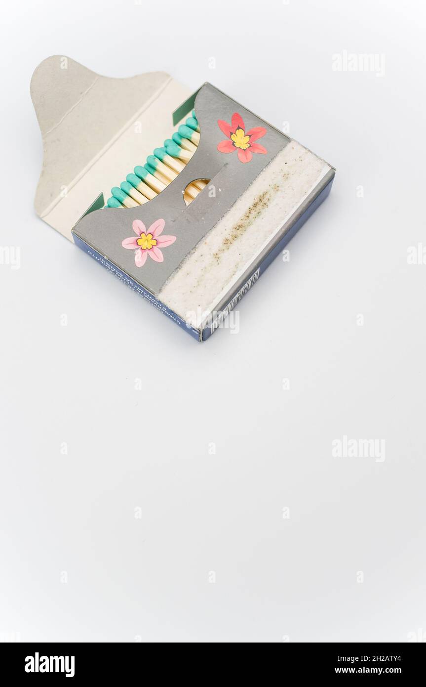 cardboard box of matches on a white surface Stock Photo - Alamy