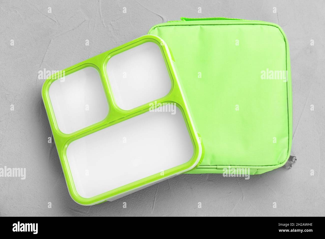 Empty lunch box and bag on table, top view Stock Photo - Alamy