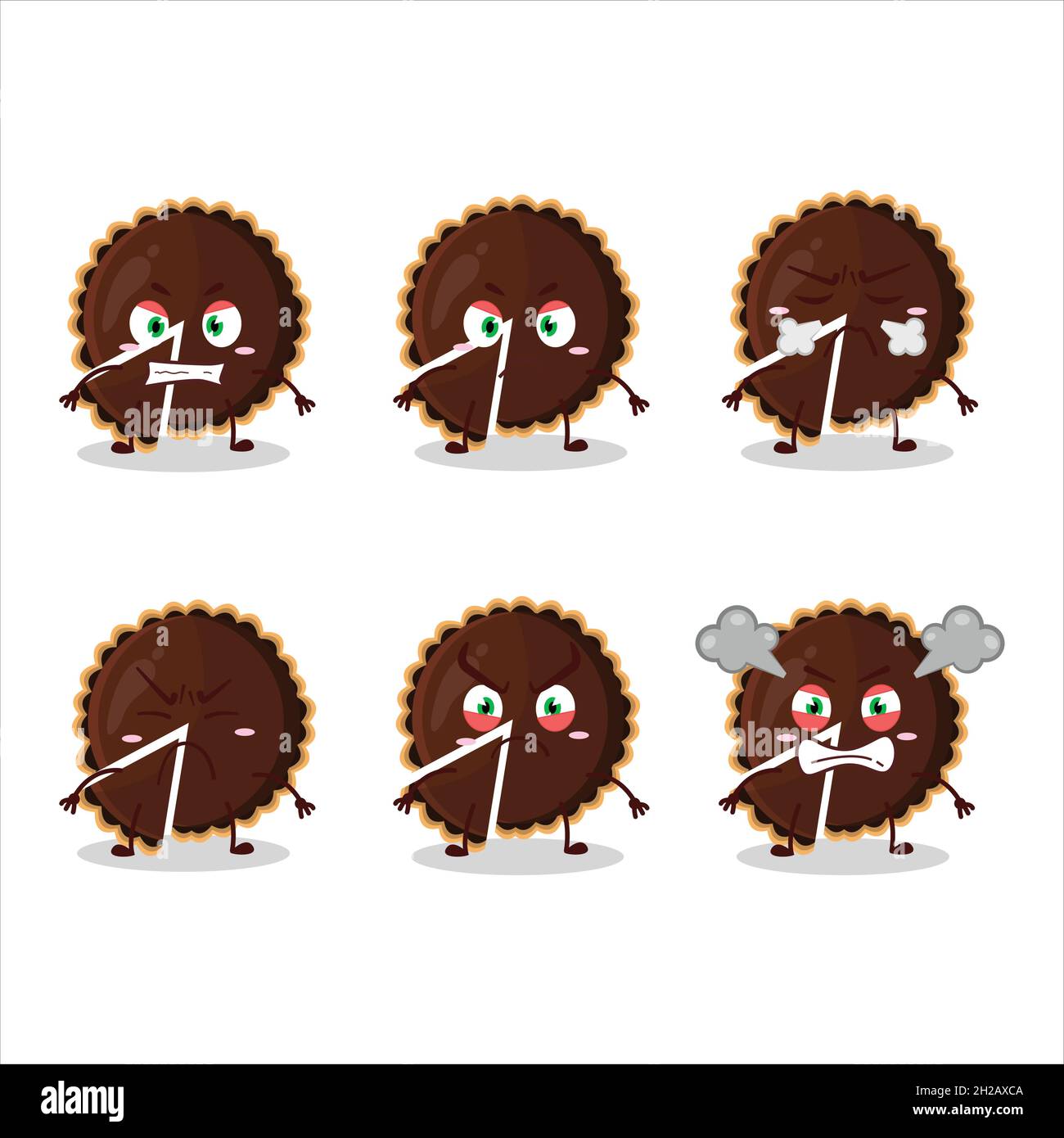Chocolate tart cartoon character with various angry expressions. Vector ...