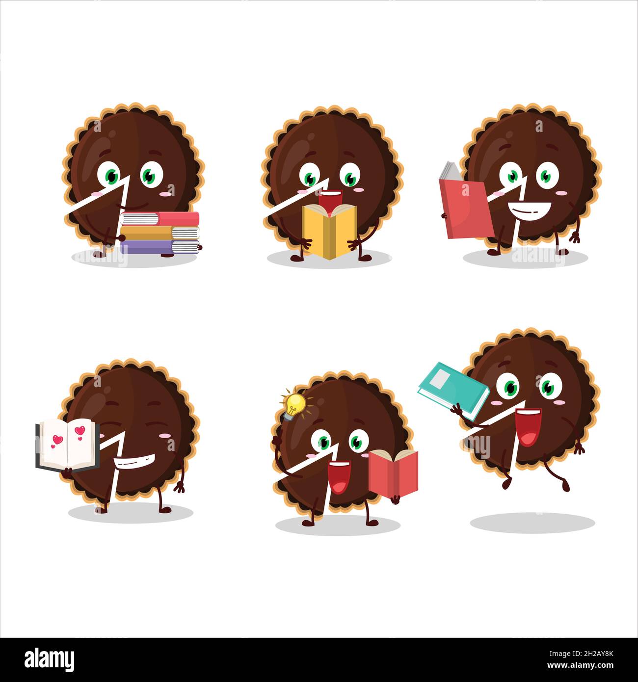 A picture of chocolate tart cartoon character concept reading an ...
