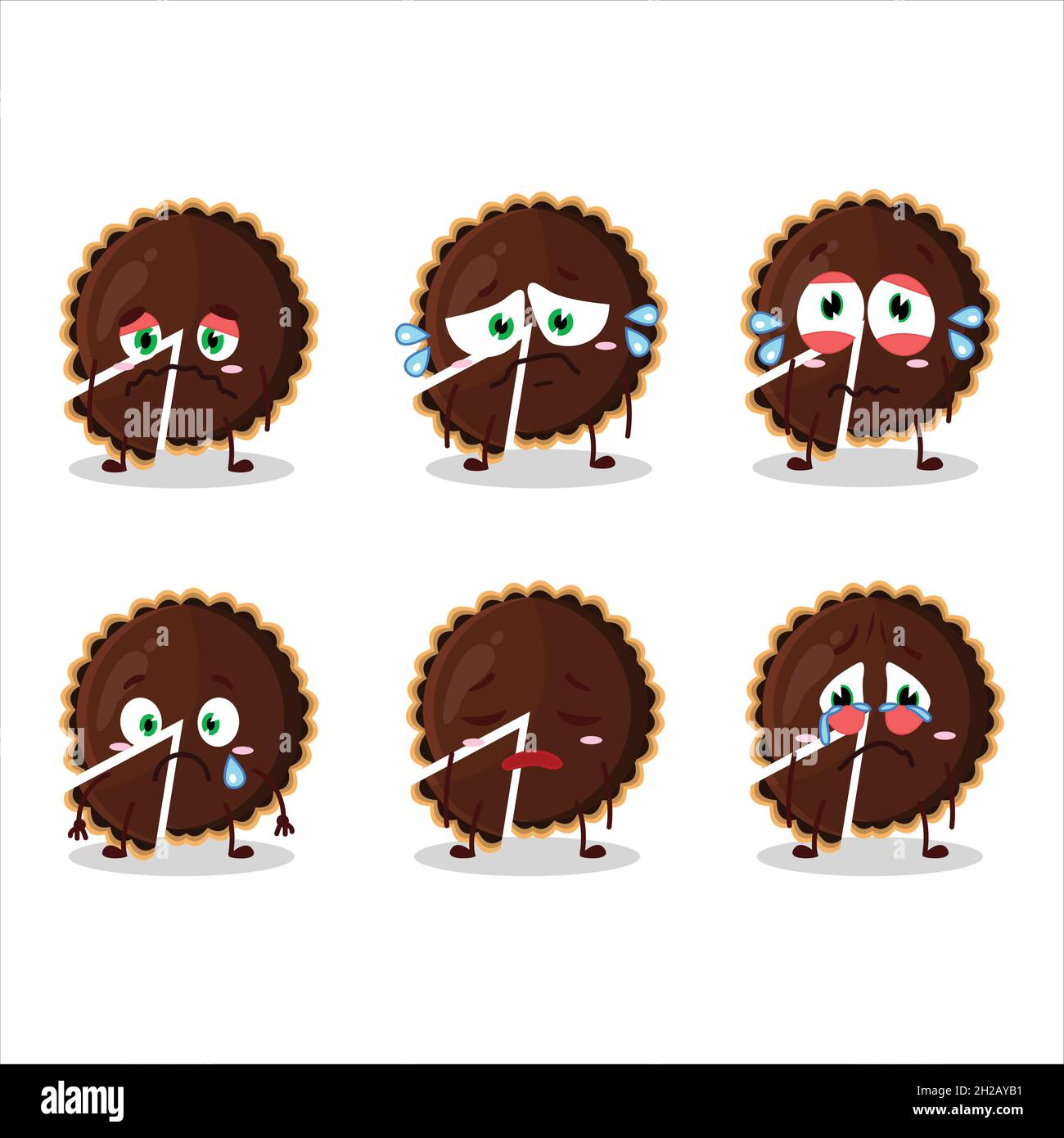Chocolate tart cartoon character with sad expression. Vector ...