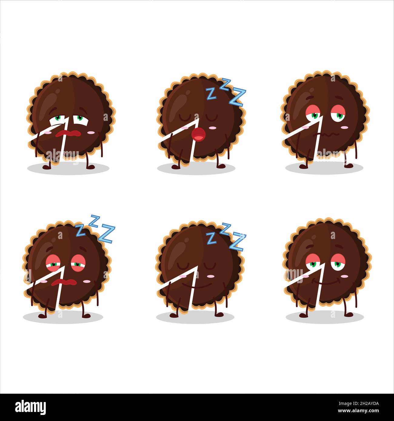 Cartoon character of chocolate tart with sleepy expression. Vector ...